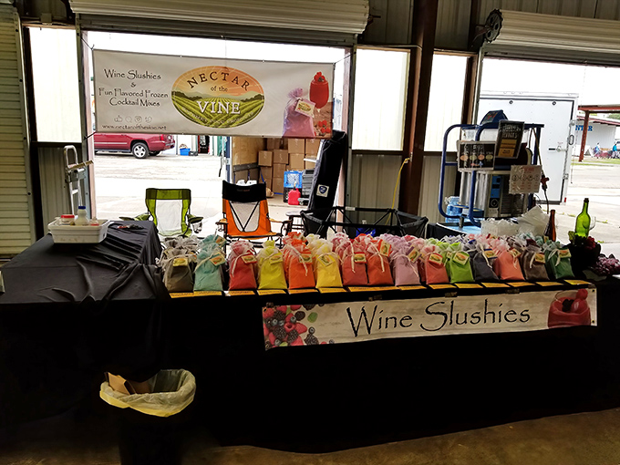 Wine slushies – because shopping is thirsty work! These colorful adult beverages offer sweet relief from the Texas heat between bargain hunts.