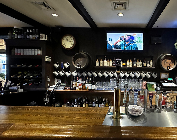 The well-stocked bar beckons with gleaming taps and bottles arranged like a shrine to good times and great conversations.