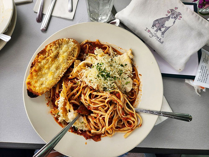Pasta that would make an Italian grandmother nod in approval. The garlic bread isn't just a side—it's an essential supporting character.