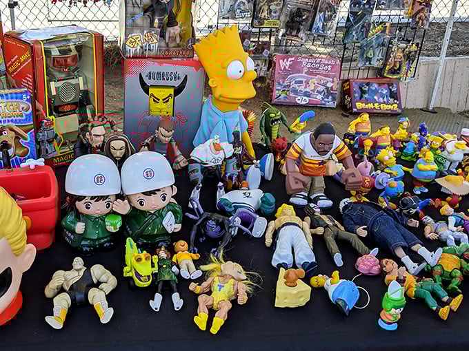 Childhood memories on display. From Bart Simpson to wrestling figures, these aren't toys – they're portals to simpler Saturday mornings.