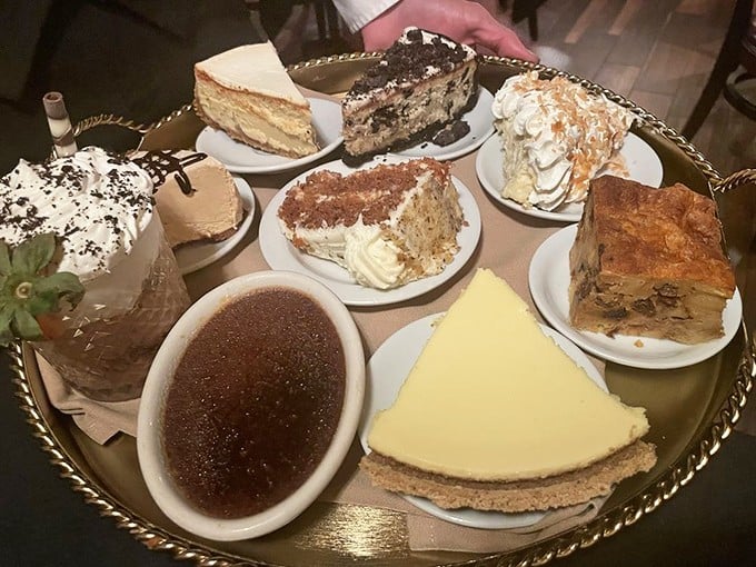 A dessert tray that doesn't ask if you saved room—it simply assumes you'll make room, even if it means unbuttoning your pants discreetly.