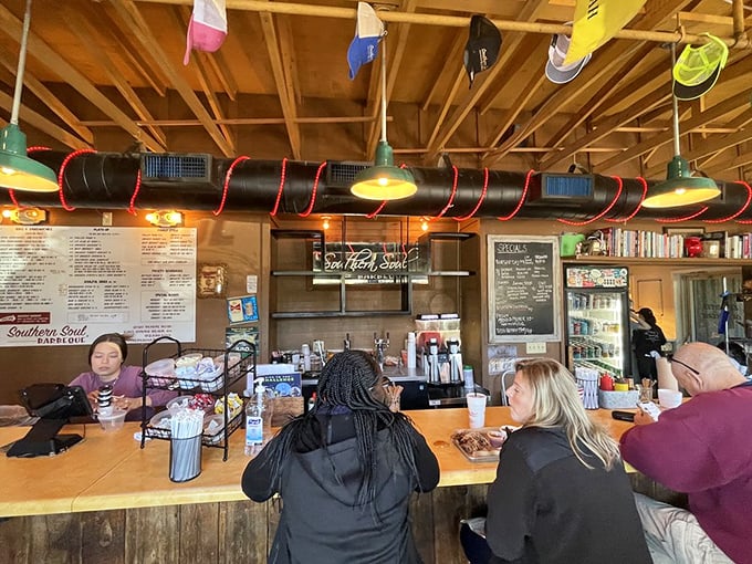 The counter where barbecue dreams come true, where strangers become friends united by the universal language of "mmmmm."
