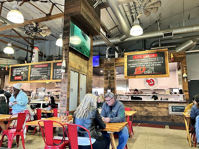 The bustling dining room has that perfect buzz of happy eaters – notice how nobody's looking at their phones? That's the power of great seafood.