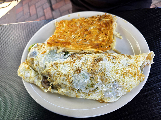 An egg white omelet for the virtuous, paired with those signature hash browns. Proof that "healthy choice" and "delicious" aren't mutually exclusive concepts at Sugar Shack.