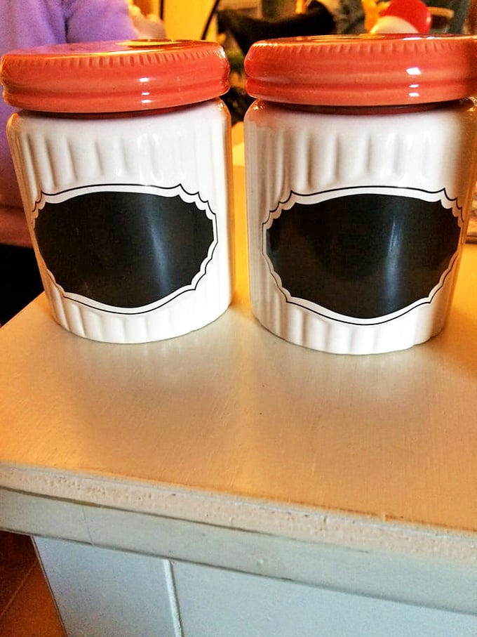 Vintage kitchen canisters awaiting their second act—blank labels ready for your coffee, sugar, or secret cookie stash.