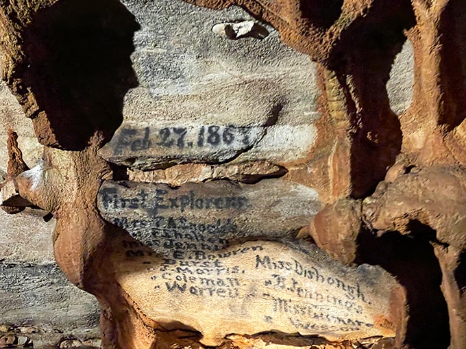 Signatures from another era! These 1867 inscriptions from the pioneering women explorers are like the original cave selfies—but infinitely more impressive.
