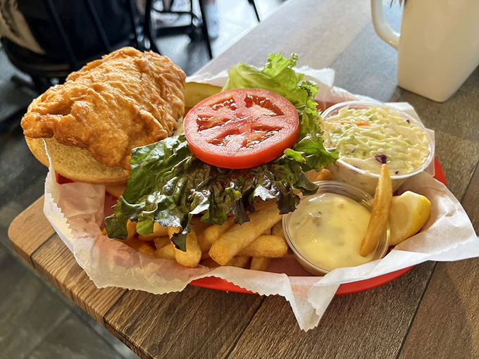 The grouper sandwich that launched a thousand road trips. Fresh fish, crisp lettuce, juicy tomato—sometimes perfection wears simple clothes.