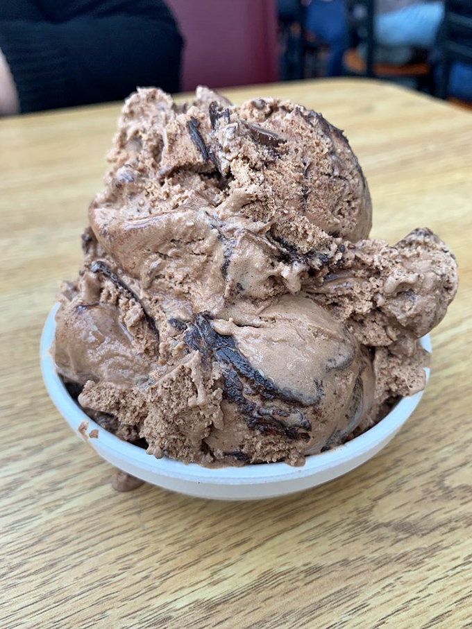 Chocolate ice cream that doesn't just satisfy a sweet tooth—it creates a moment of pure, childlike joy regardless of your actual age.