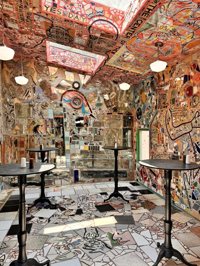 Mosaic-covered walls create an artistic oasis – proof that Philadelphia knows how to feed both your stomach and your soul.