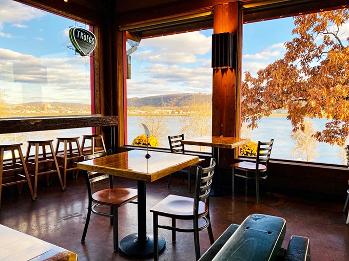 Window seats offering Susquehanna River views that complement your meal like a fine wine—except you're having beer because, well, barbecue.