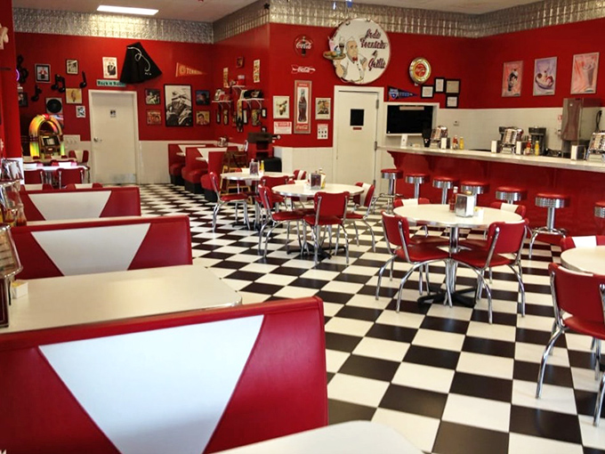 Red booths, chrome accents, and memorabilia-covered walls—this isn't just dining, it's time travel with the bonus of really good food.