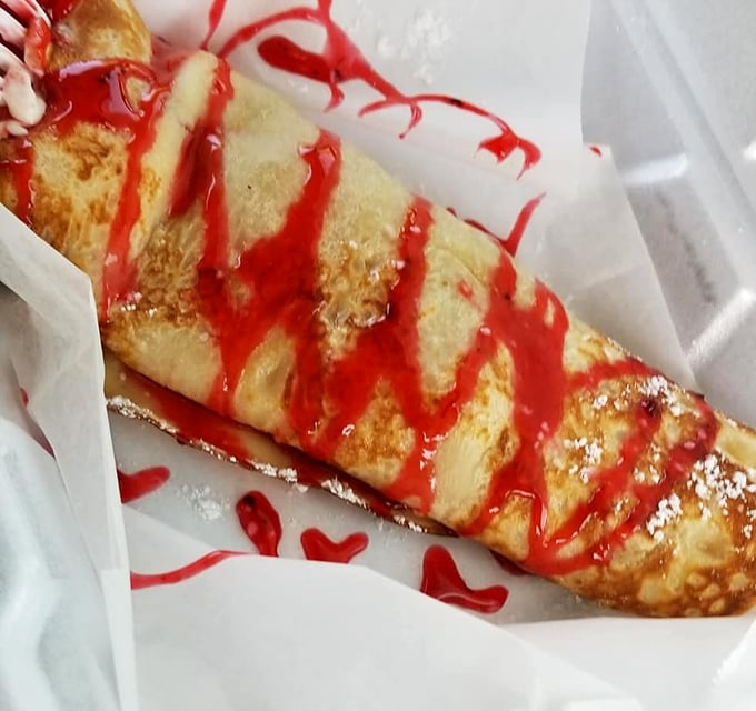 A crepe filled with what appears to be pretzels – proof that sometimes the most unexpected combinations create the most memorable bites.