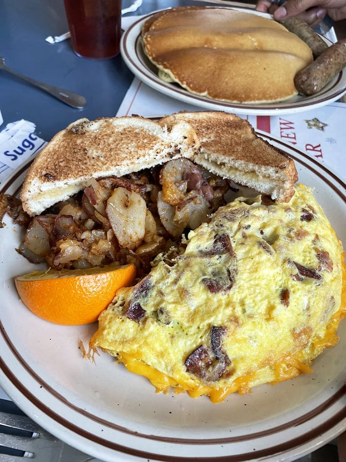 An omelet that's seen things! Packed with enough fillings to tell a story, it's the breakfast equivalent of a really good novel.