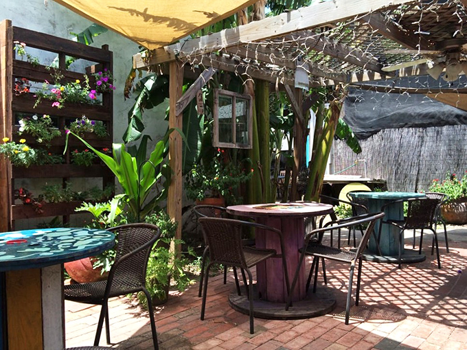 A garden oasis where burgers taste even better under dappled sunlight. Nature and beef patties—a pairing as old as time.