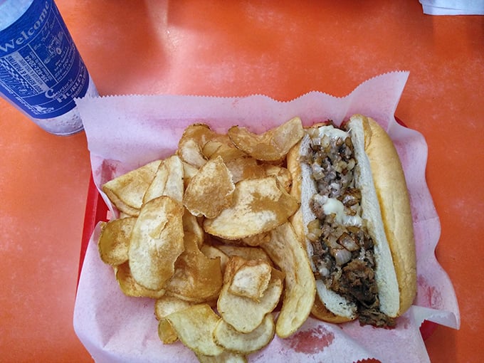 Philly cheesesteak loaded with melted goodness that would make Rocky Balboa weep tears of joy.