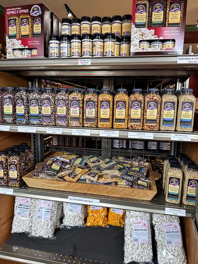 Popcorn paradise! Because in Wisconsin, even the snack aisle is an opportunity to showcase local pride and flavor innovation.