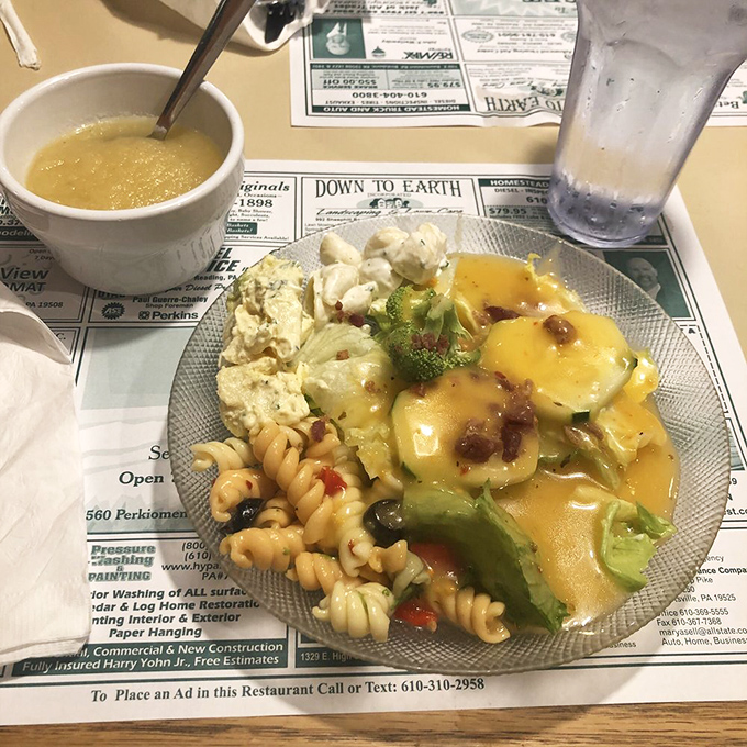 Even the vegetables get special treatment here—a colorful medley proving Pennsylvania diners know their way around more than just breakfast.