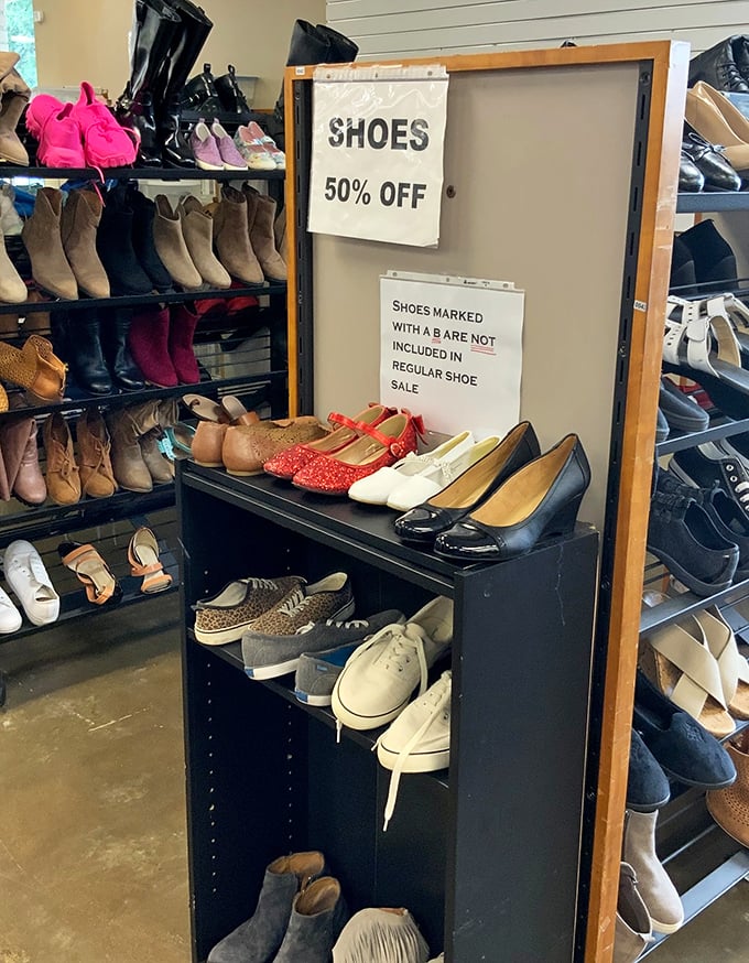 Shoe paradise at half price. From practical flats to "how did anyone ever walk in these?"—your next favorite footwear is hiding somewhere on these shelves.