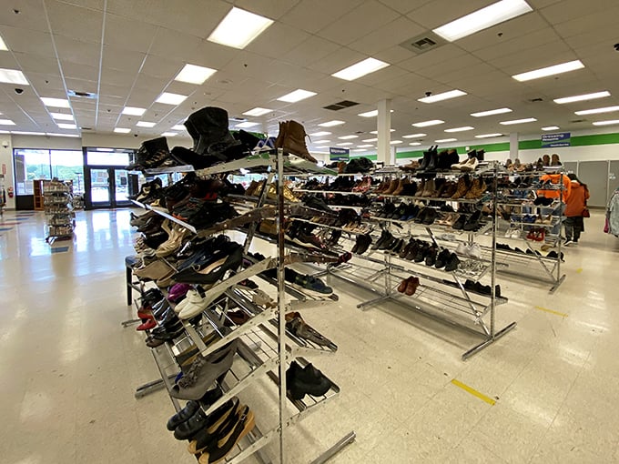 The shoe section: where practical meets whimsical. From barely-worn business loafers to that one pair of purple cowboy boots you never knew you needed.