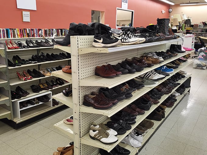 The shoe section offers everything from barely-worn designer finds to comfortable classics, all patiently waiting for their Cinderella moment.