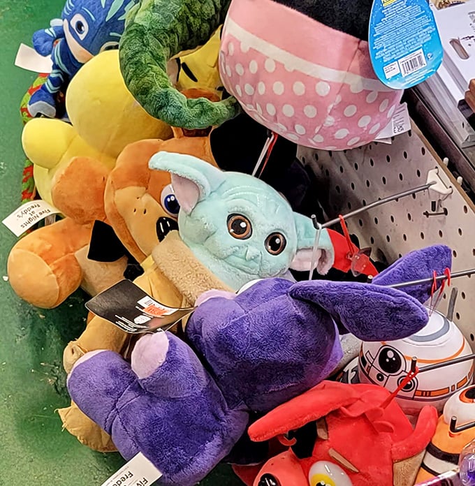 Plush characters waiting to be adopted into loving homes, no feeding required—though explaining why you bought five might be.