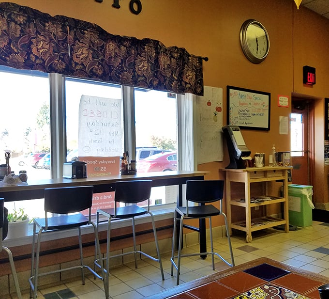 Counter seating with a view—where you can contemplate life's big questions, like "How many pepperoni rolls is too many?" (Spoiler: there's no such thing).