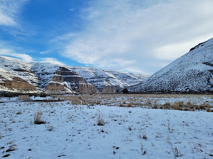 Winter transforms the canyon into a monochromatic masterpiece – silence so profound you can almost hear the snowflakes landing.