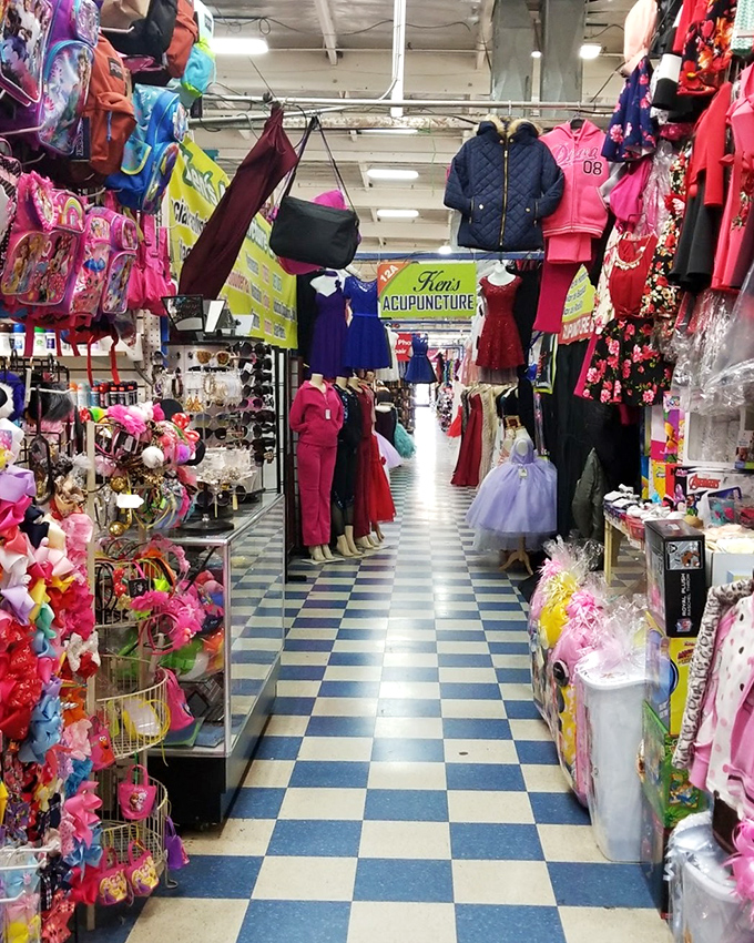Formal dresses and everyday wear create a fashion runway effect. From quinceañeras to casual Fridays, this aisle has you covered.