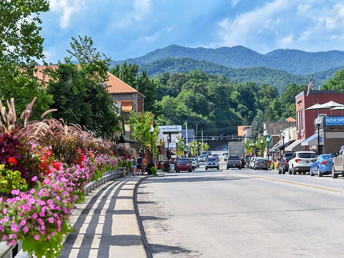 Bryson City's main drag – where every storefront seems to whisper, "The Smokies are calling, but have some coffee first."