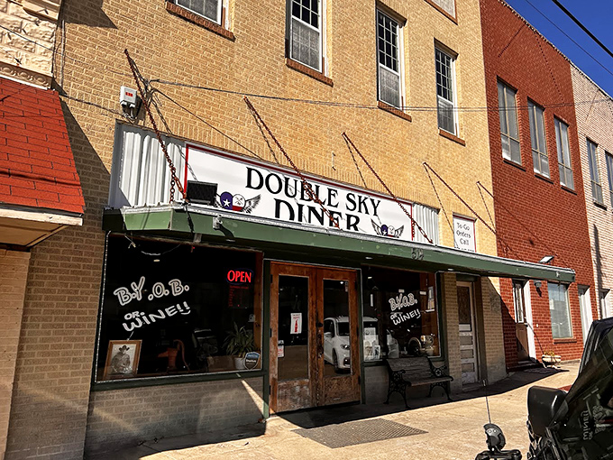 Double Sky Diner's vintage brick building has stories to tell. This small-town gem serves big-city flavor in humble surroundings.