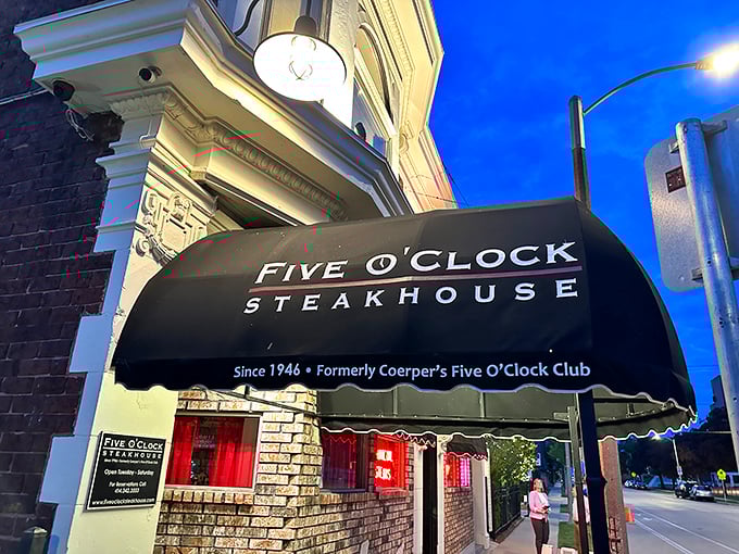 Five O'Clock Steakhouse's iconic awning has welcomed hungry Milwaukeeans since 1946. Urban elegance with timeless appeal.