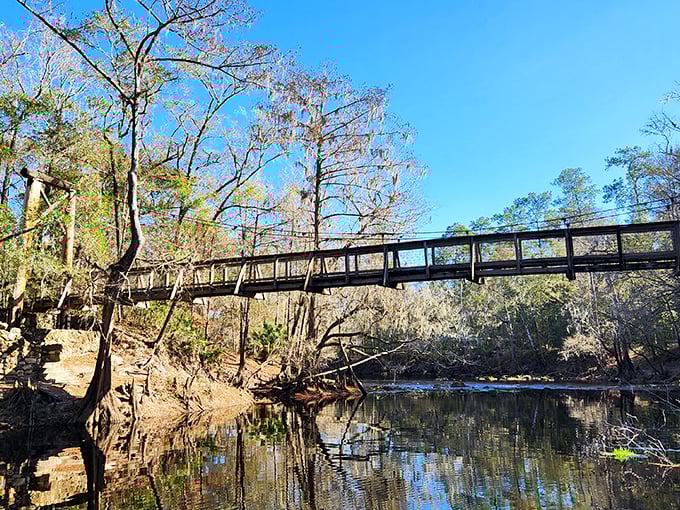 Bridge over untroubled water! O'Leno's suspension bridge offers just enough sway to feel adventurous without spilling your morning coffee.