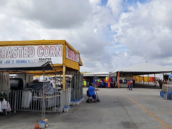 The aroma of fresh roasted corn wafts through the air as rainbow racks of clothing beckon—a feast for all your senses at Fort Lauderdale Swap Shop.