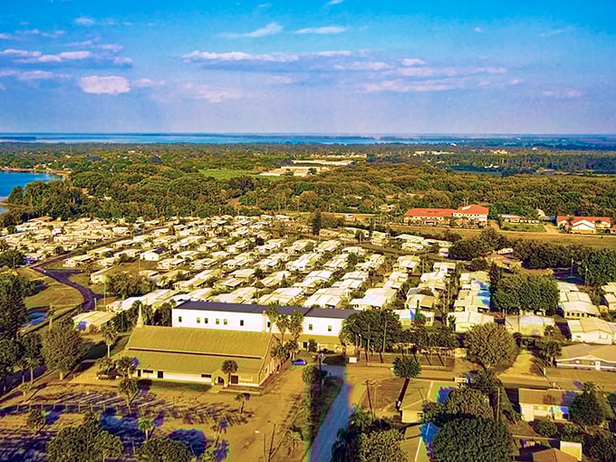 This aerial view shows why Lake Placid residents wake up smiling – surrounded by water, sunshine, and natural beauty.