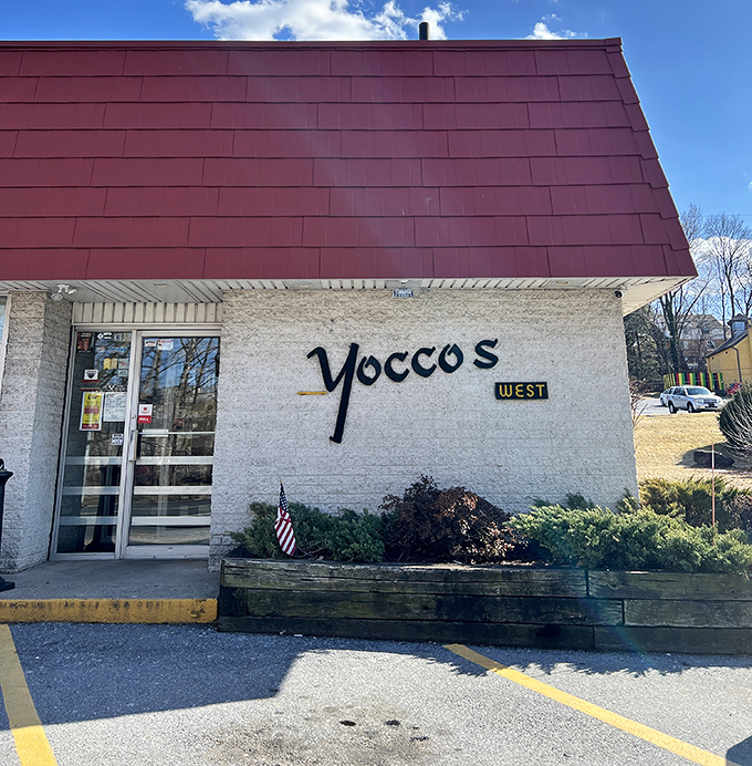 The American flag adds a touch of patriotism to Yocco's—because loving a great hot dog is practically civic duty.