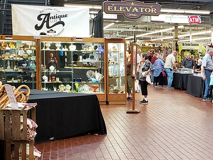 Treasure hunters navigate the antique section, where yesterday's ordinary becomes today's extraordinary. That display case might just hold your next conversation piece!