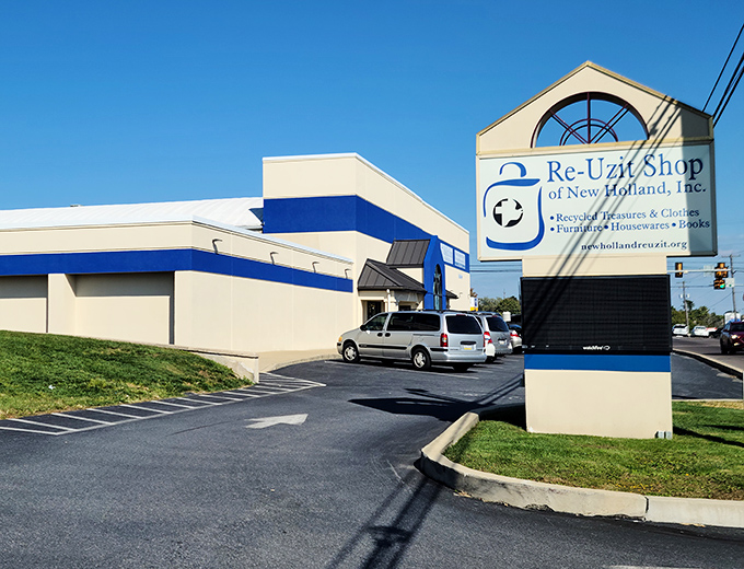 The unassuming exterior of Re-Uzit Shop hides a treasure trove within, like finding a secret portal to bargain heaven in Lancaster County.