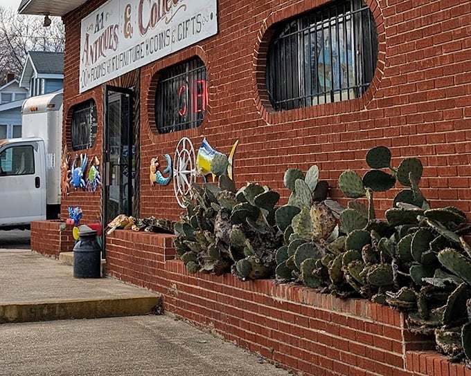 The nautical-themed façade of A-1 Antiques welcomes treasure hunters with colorful crabs and compass roses—Maryland's coastal charm in brick-and-mortar form.