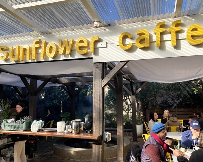 Those cheerful yellow awnings aren't just for show—they're like a beacon calling hungry souls to breakfast paradise in Sonoma Plaza.