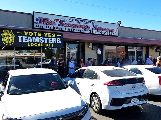 The packed parking lot tells you everything – this isn't just a restaurant, it's a Southern California pilgrimage site worth every minute of the wait.