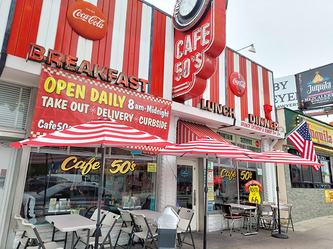 That candy-striped exterior isn't just for show – it's a beacon calling all comfort food lovers home.