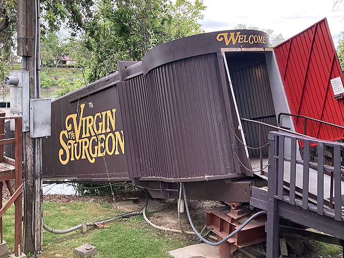 The entrance to The Virgin Sturgeon looks like a quirky houseboat that took a wrong turn and decided to become a restaurant instead. Pure Sacramento charm!