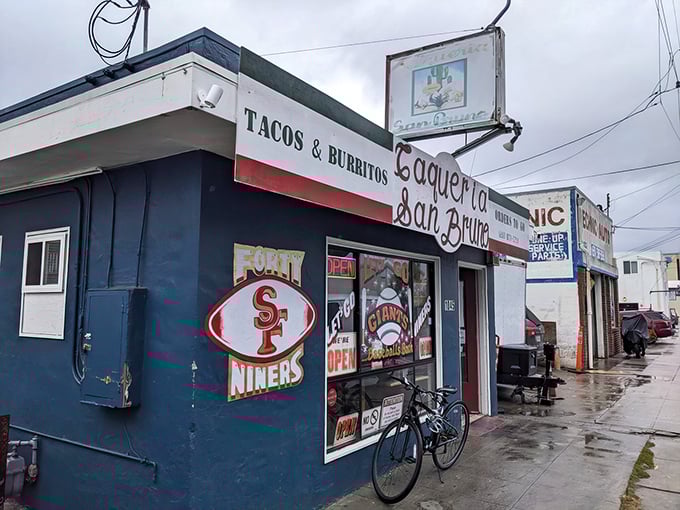 The unassuming blue exterior of Taqueria San Bruno might not scream "culinary destination," but locals know this modest storefront houses extraordinary flavors.