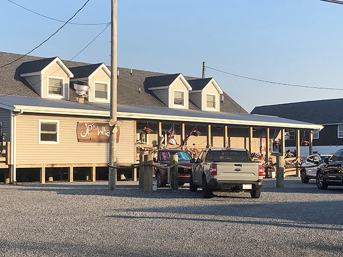 The unassuming exterior of JP's Wharf promises no pretension—just the coastal charm that says "we're serious about seafood, not fancy tablecloths."