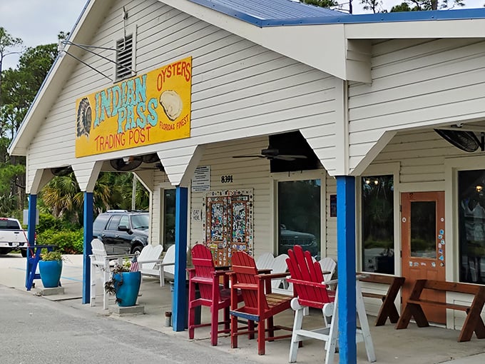 The unassuming exterior of Indian Pass Raw Bar proves once again that the best seafood joints often come with zero architectural pretension.