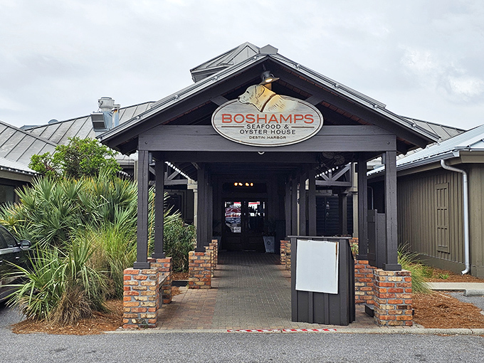 The entrance to seafood paradise doesn't need neon lights or valet parking—just a metal roof, weathered wood, and the promise of ocean treasures within.