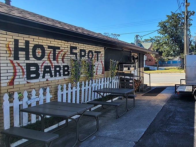 The smoker outside Hot Spot Barbecue isn't just equipment—it's a beacon of hope for hungry travelers seeking barbecue salvation in Pensacola.