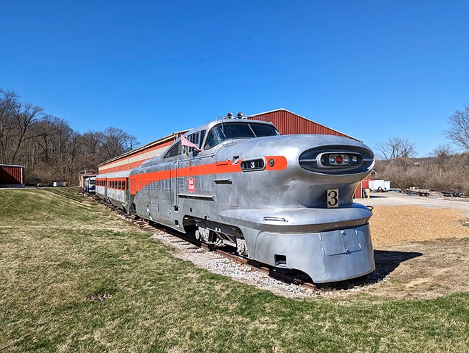 The sleek Aerotrain looks like it rolled straight out of a 1950s sci-fi movie, ready to whisk passengers into tomorrow.