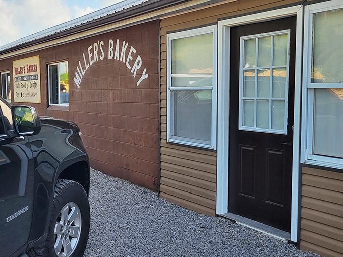 The unassuming exterior of Miller's Bakery stands as a humble monument to the truth that greatness rarely needs neon signs or flashy marketing.