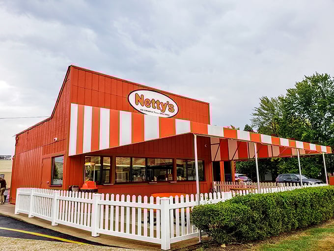 Netty's iconic orange and white striped exterior isn't just a building—it's a Toledo landmark that practically screams "happiness served here!"